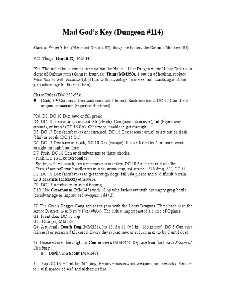 Mad God's Key Conversion Notes | PDF
