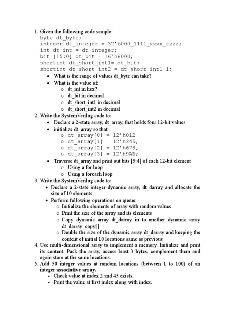 Systemverilog Exercises Pdf Array Data Structure Constructor Object Oriented Programming 2044