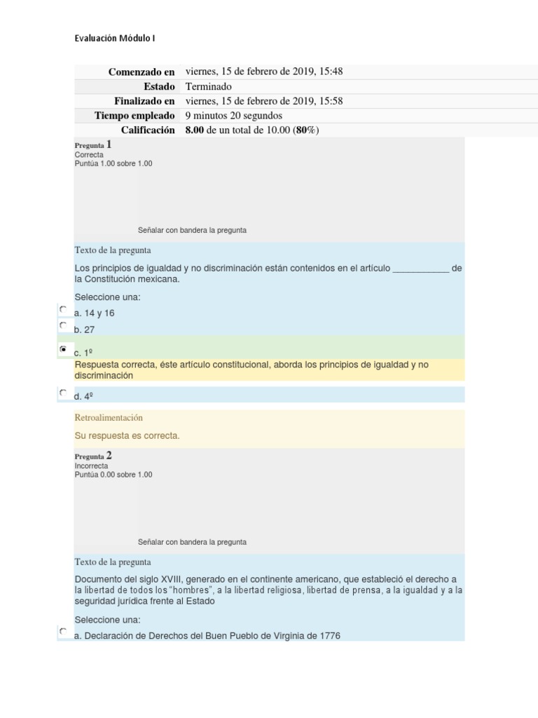 Evaluación Módulo 1 2do. Intento | PDF | Derechos humanos | Mujer