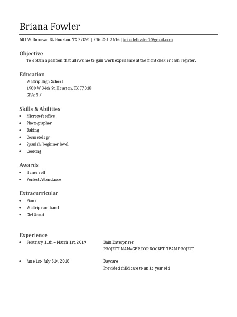 Briana Fowler's Resume and Skills Overview | PDF | Career & Growth