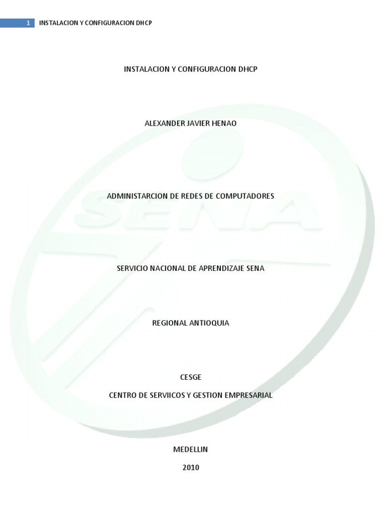 Instalacion y Configuracion DHCP | PDF | Dirección IP | Protocolos de internet