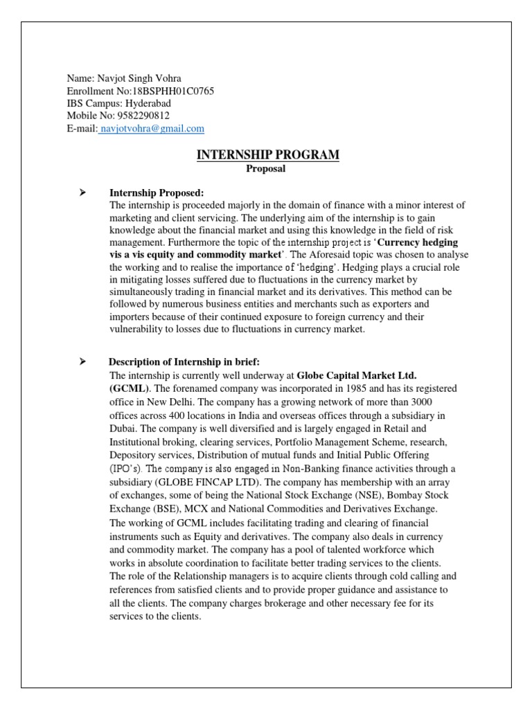 Navjot (Internship Proposal Report) | PDF | Hedge (Finance) | Financial ...