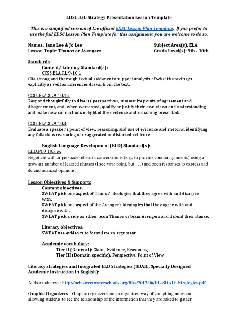 Lesson Plan Avengers | Download Free PDF | Special Education | Persuasion