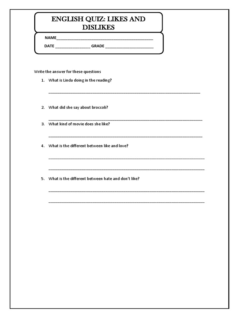 English Quiz: Likes and Dislikes | PDF