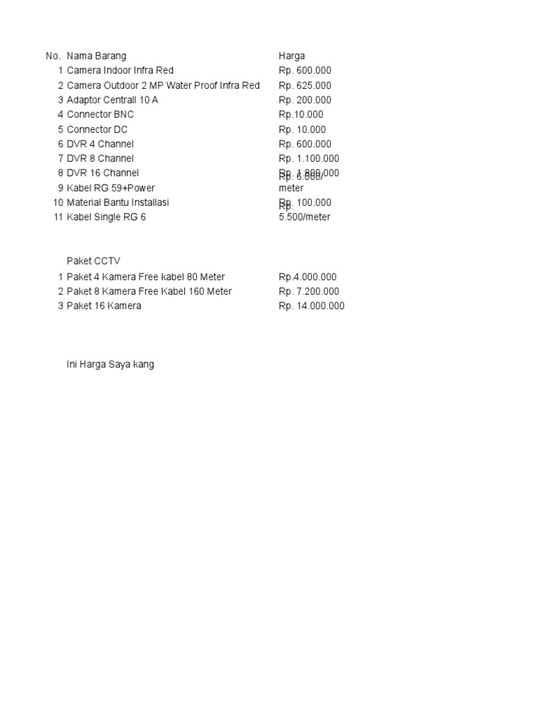 Price List CCTV | PDF