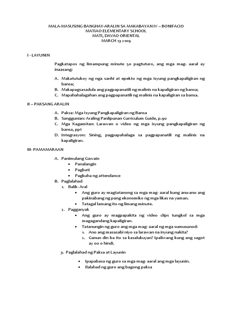 Makabayan Lesson Plan | PDF