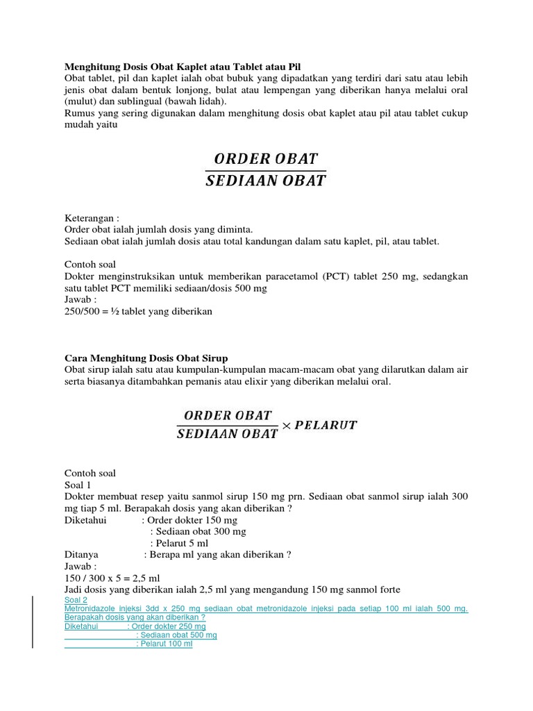 Menghitung Dosis Obat Kaplet Atau Tablet Atau Pil | PDF