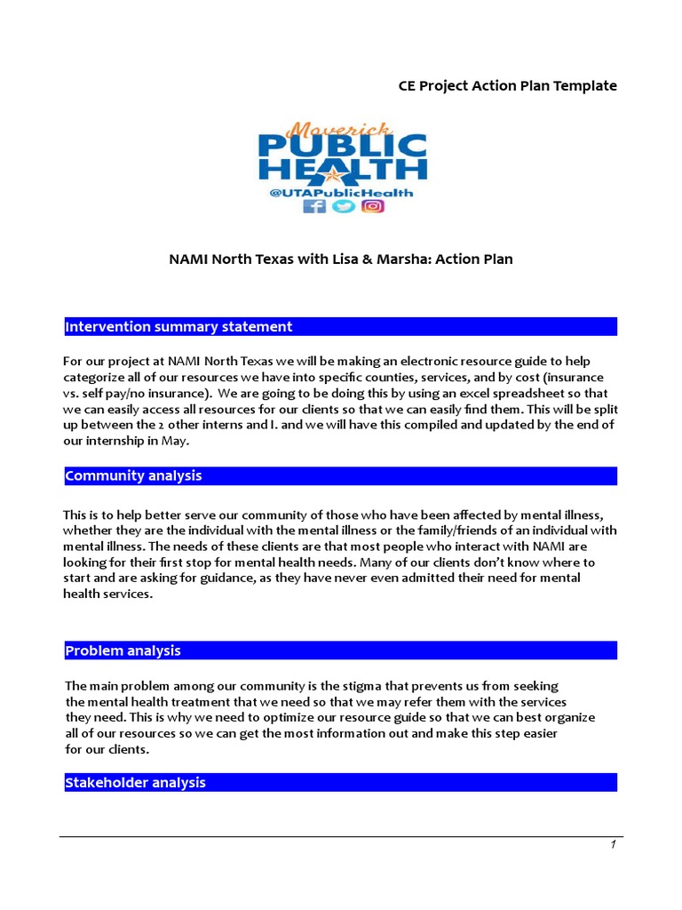 CE Project Action Plan Template: Intervention Summary Statement | PDF ...