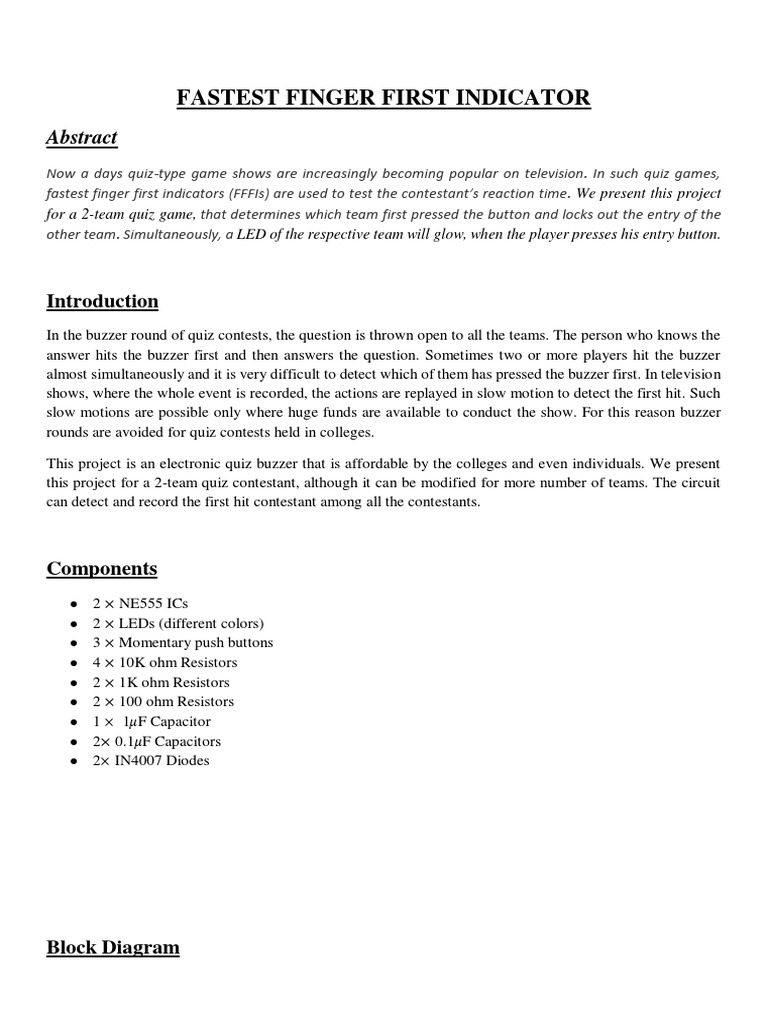 Fastest Finger Fast Indicator | Download Free PDF | Electrical ...