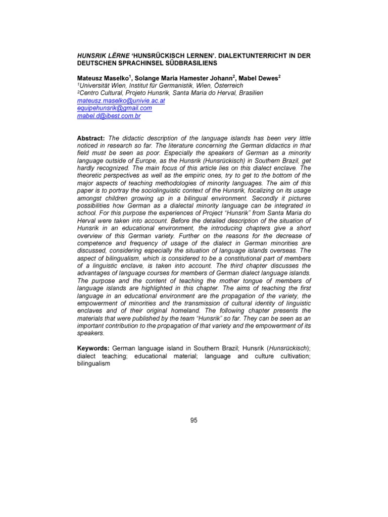 Mateusz Maselko Et Al - Hunsrik Lërne (... ) (Artikel) | PDF | German ...