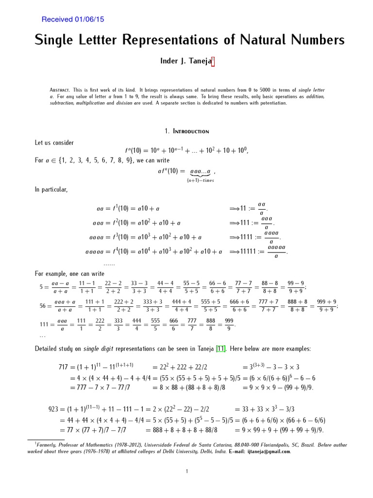 Single Letter Representations of Natural Numbers from 0 to 5000 | PDF ...