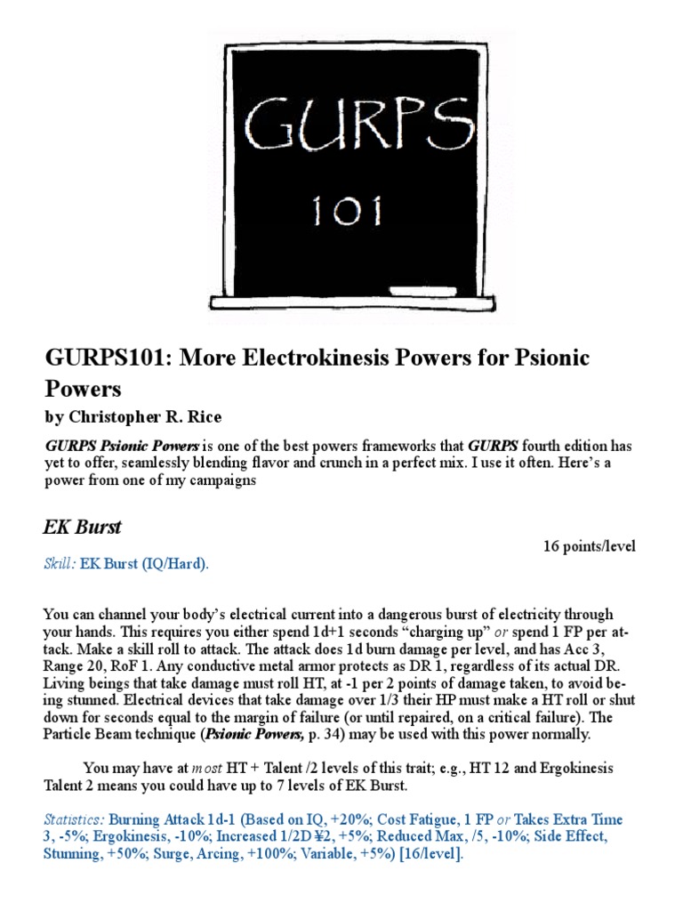 Patreon Special - GURPS101 - More Electrokinesis Powers For Psionic Powers | PDF | Nature