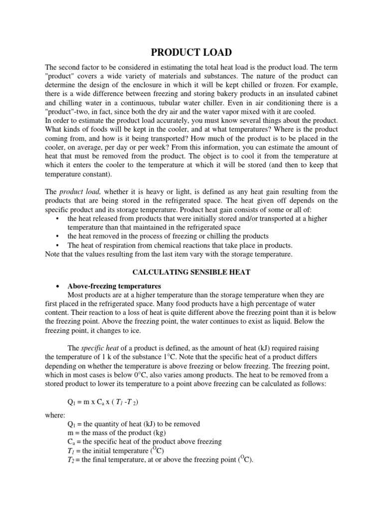 Product Load | PDF | Freezing | Heat Capacity