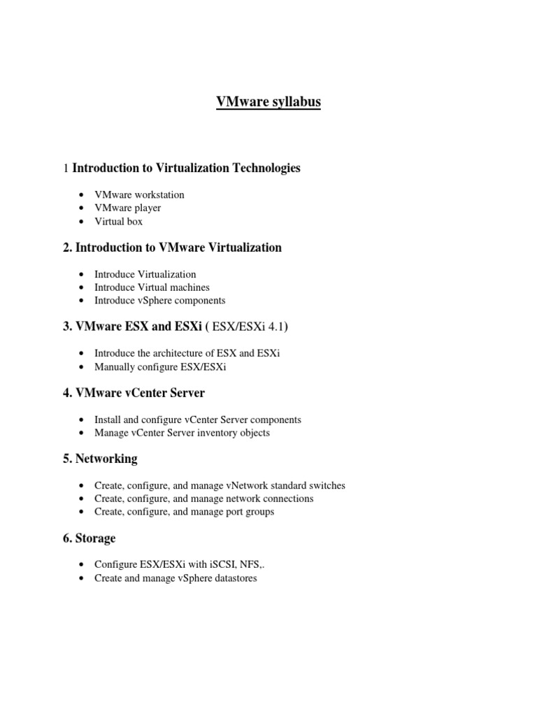 Vmware Syllabus: 1 Introduction To Virtualization Technologies | PDF