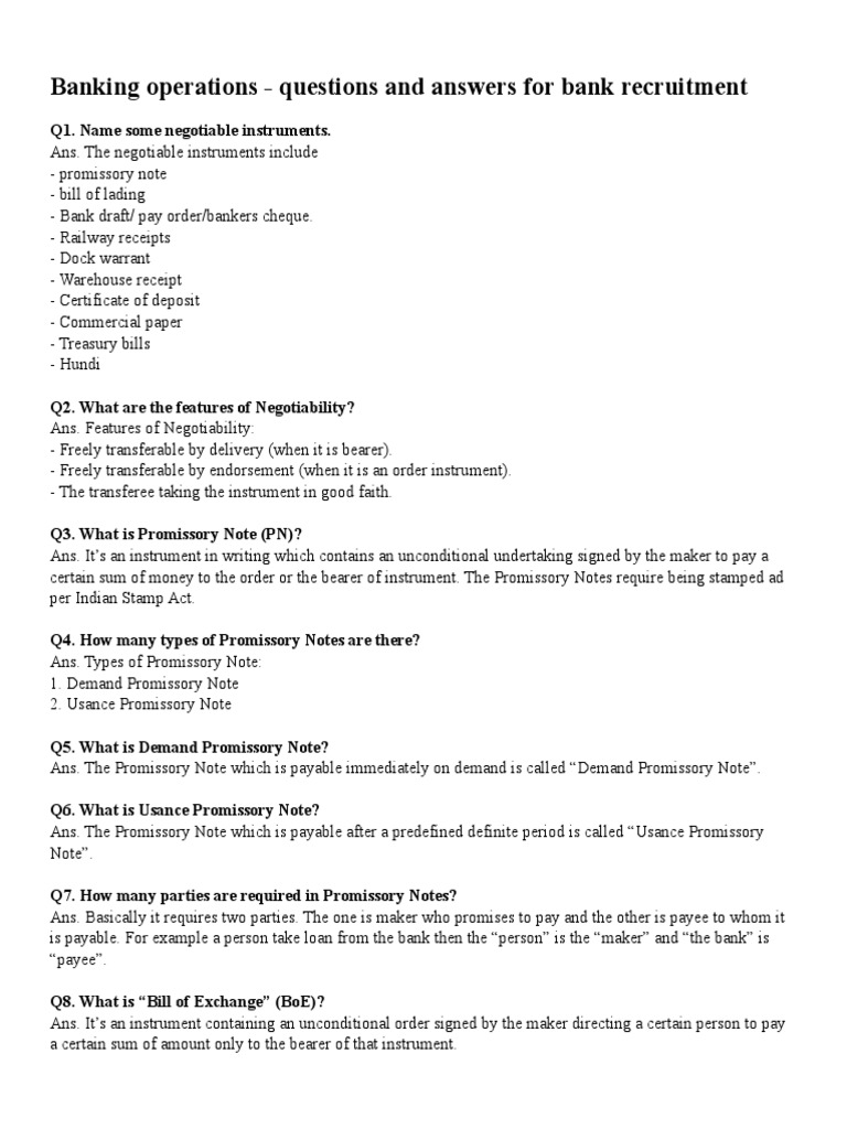 Banking Operations - Questions and Answers For Bank Recruitment | PDF ...