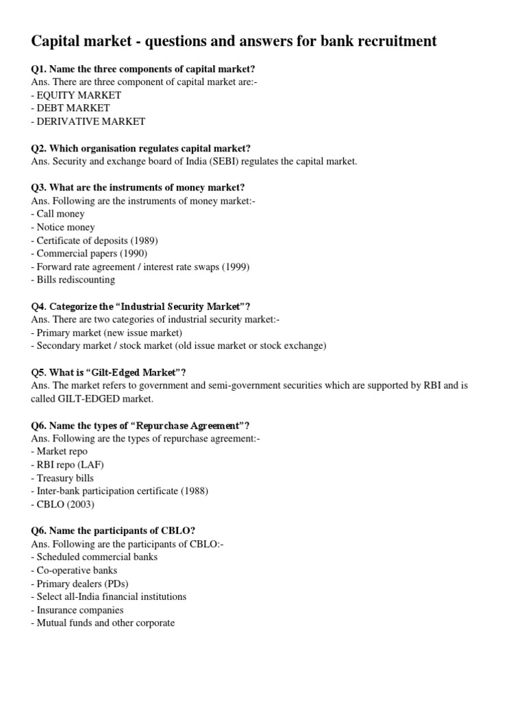 Capital Market - Questions and Answers For Bank Recruitment | PDF ...
