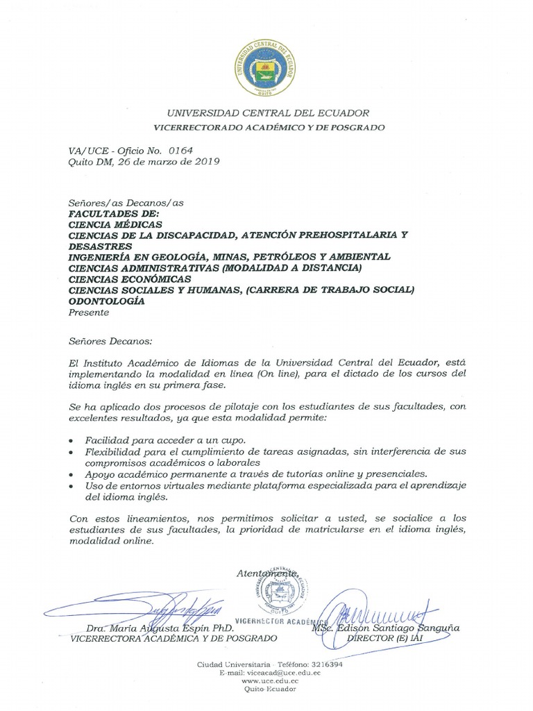 Oficio Circular Modalidad Online | PDF