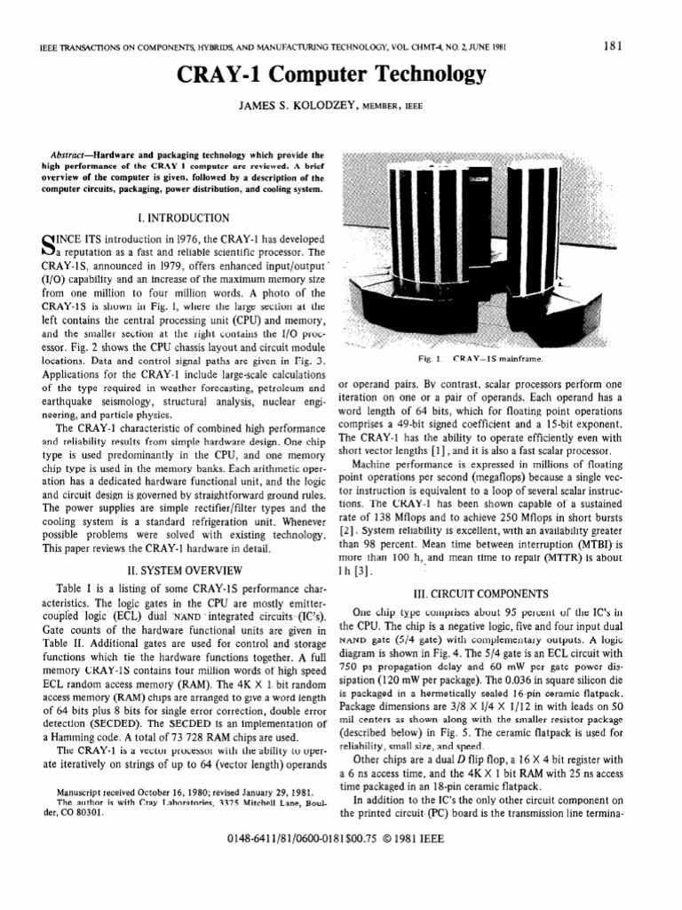 CRAY-1 Computer Technology: Fig. 1. CRAY-IS Mainframe | PDF ...