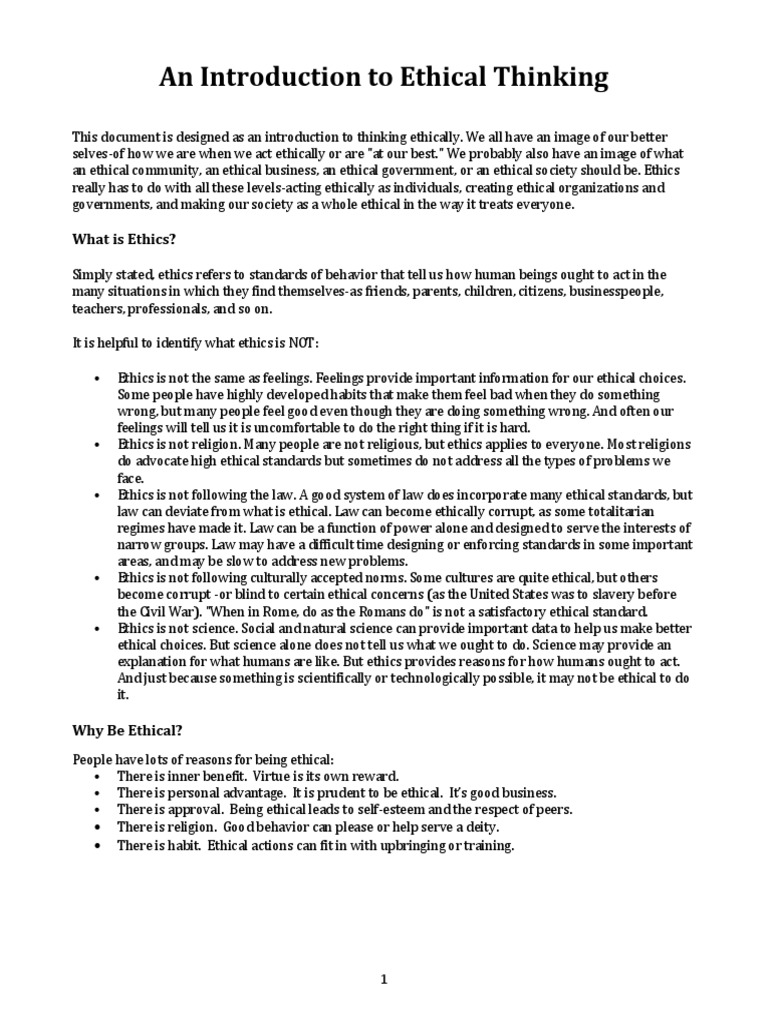 1 - A Framework For Thinking Ethically | PDF | Decision Making | Virtue