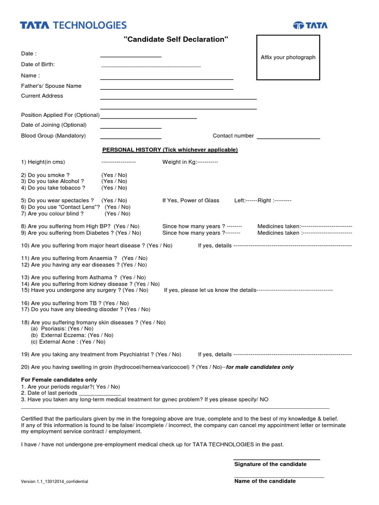 Candidates Self Declaration V1.1 | PDF | Medicine | Medical Specialties