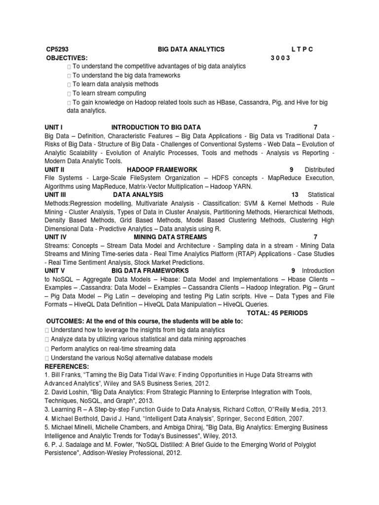 Cp5293 Big Data Analytics Question Bank | PDF | Apache Hadoop | Big Data