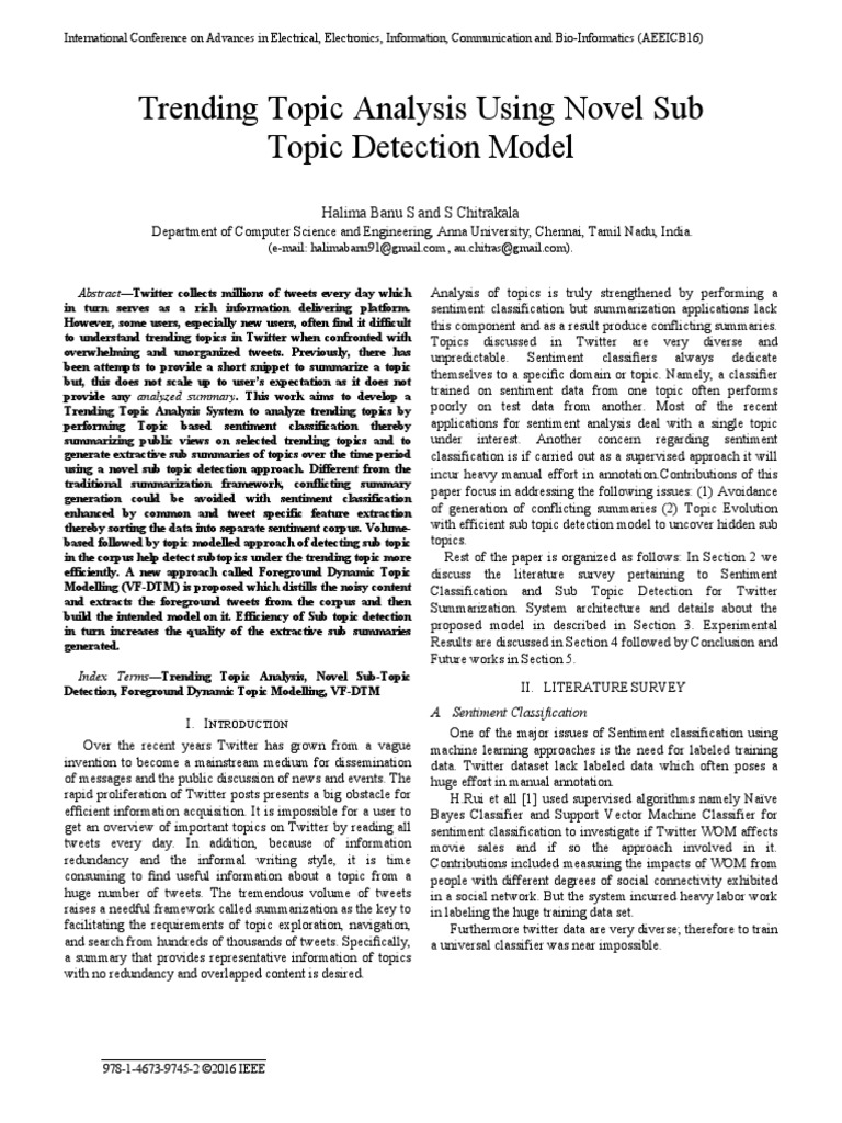 Trending Topic Analysis Using Novel Sub Topic Detection Model | PDF ...