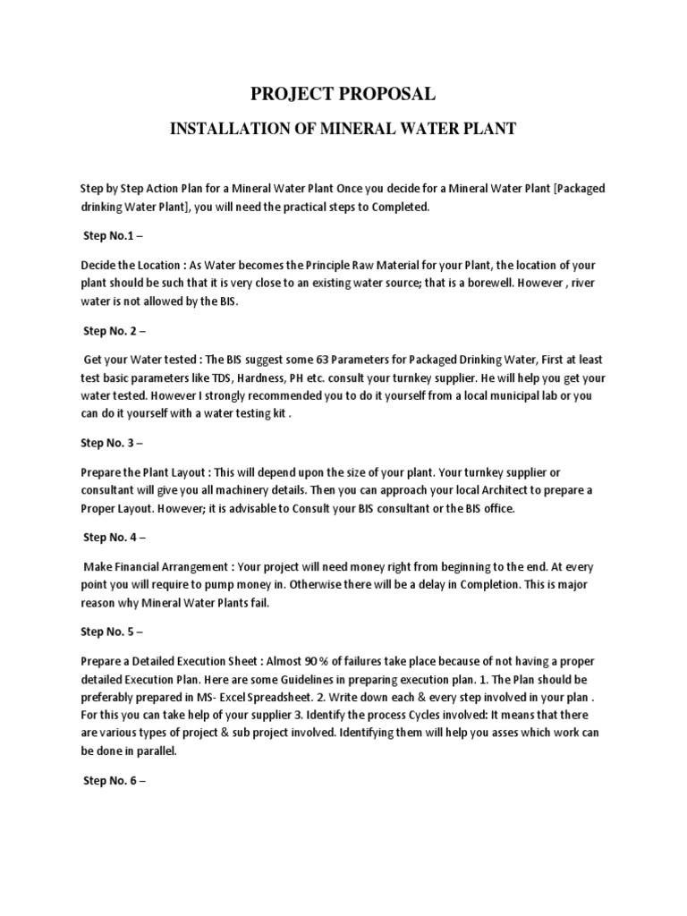 Project Proposal: Installation of Mineral Water Plant | PDF | Drinking ...