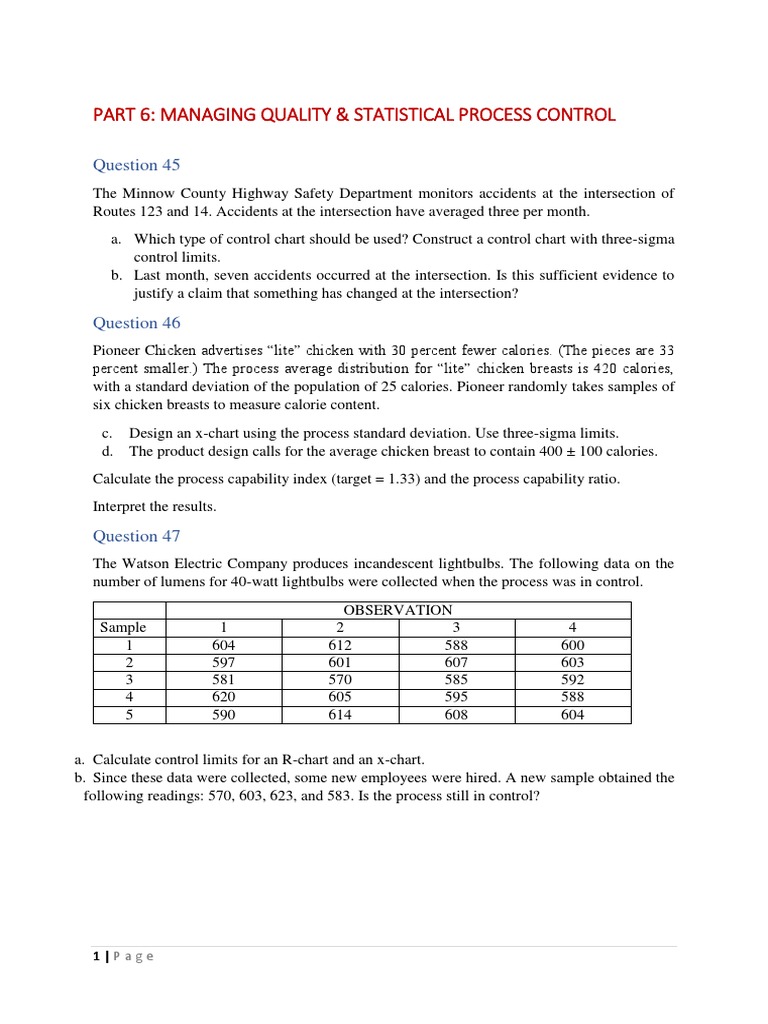 OPIM Quality & Statistical Process Control | PDF | Standard Deviation | Mean