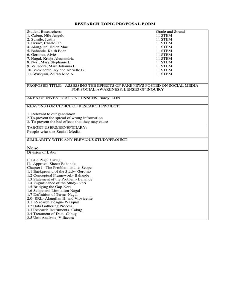 Research Topic Proposal Form | PDF
