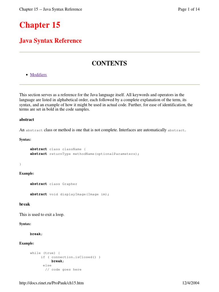 Java Syntax Reference I | PDF | Method (Computer Programming) | Class ...
