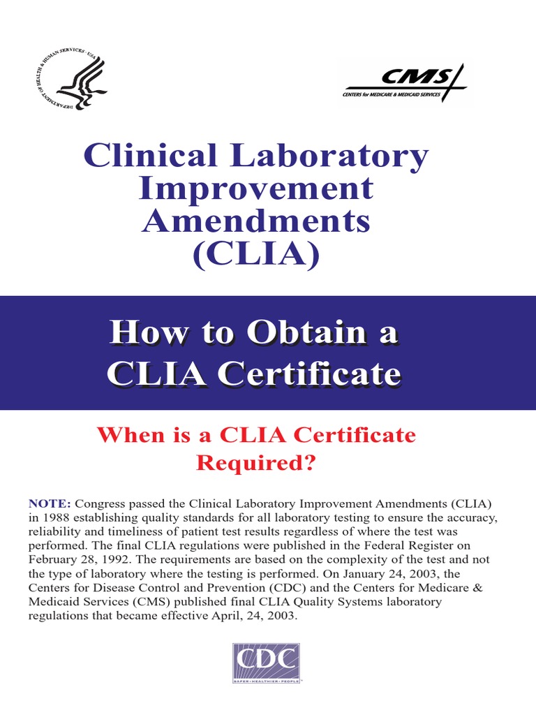 Clinical Laboratory Improvement Amendments (CLIA) : How To Obtain A ...