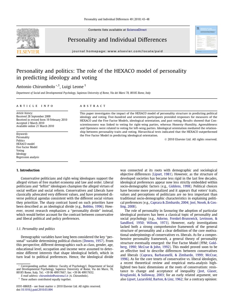 Chirumbolo2010 Hexaco Model | PDF | Extraversion And Introversion ...