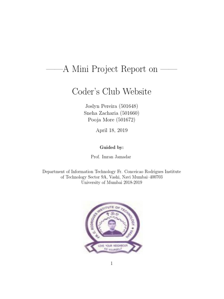 A Mini Project Report On - Coder's Club Website | PDF