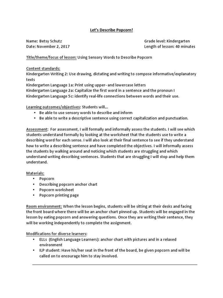 Popcorn Lesson Plan | PDF | Lesson Plan | Communication