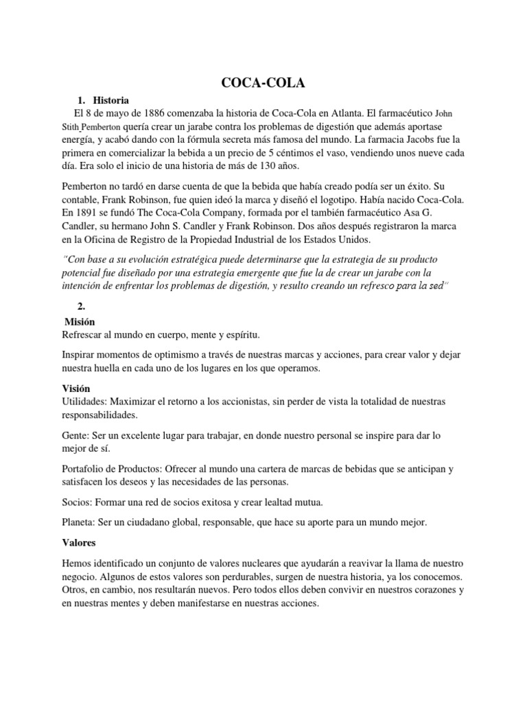Trabajo Escrito de Coca-Cola | PDF | Coca Cola | Refresco