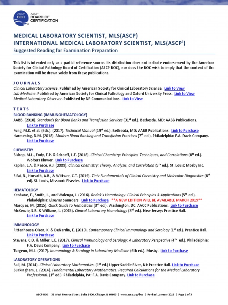 Mls Imls Reading List PDF | PDF | Pathology | Medical Laboratory
