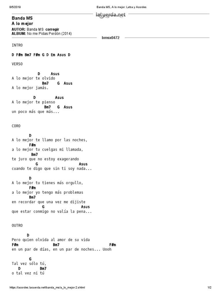 Banda Ms A Lo Mejor Letra Y Acordes Pdf Música Grabada álbumes