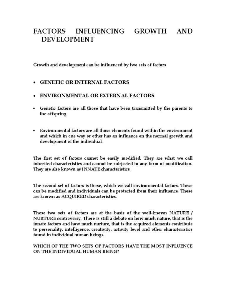 Factors Influencing Growth and Development | PDF | Self-Improvement ...