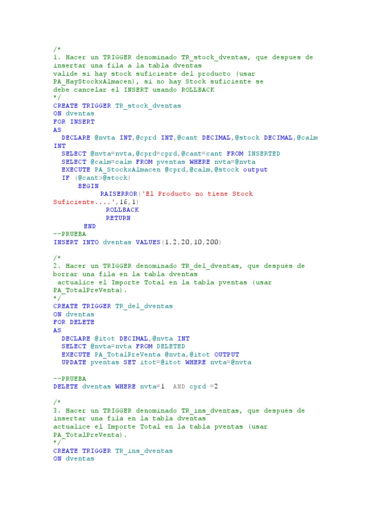 Tema 2 - Programacion de Trigger en Transact SQL | PDF | Bases de datos | Gestión de datos