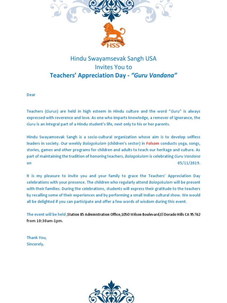 Teacher Invitation Letter.1 | PDF