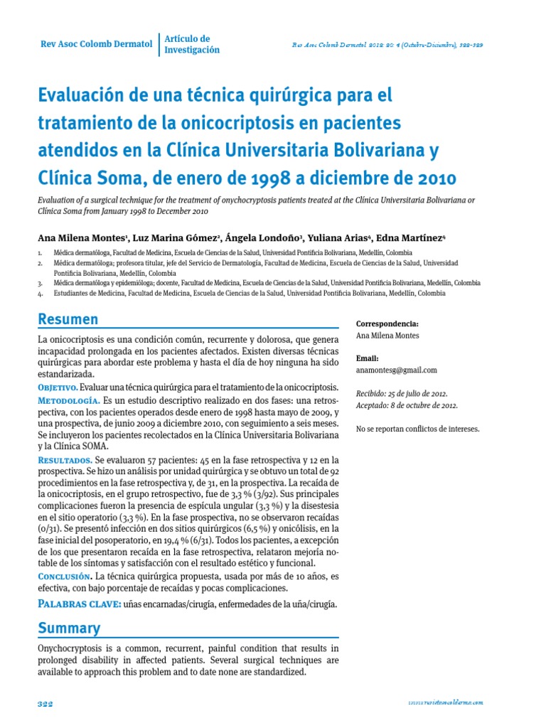 Técnica Quirúrgica para Onicocriptosis | PDF | Medicina ...