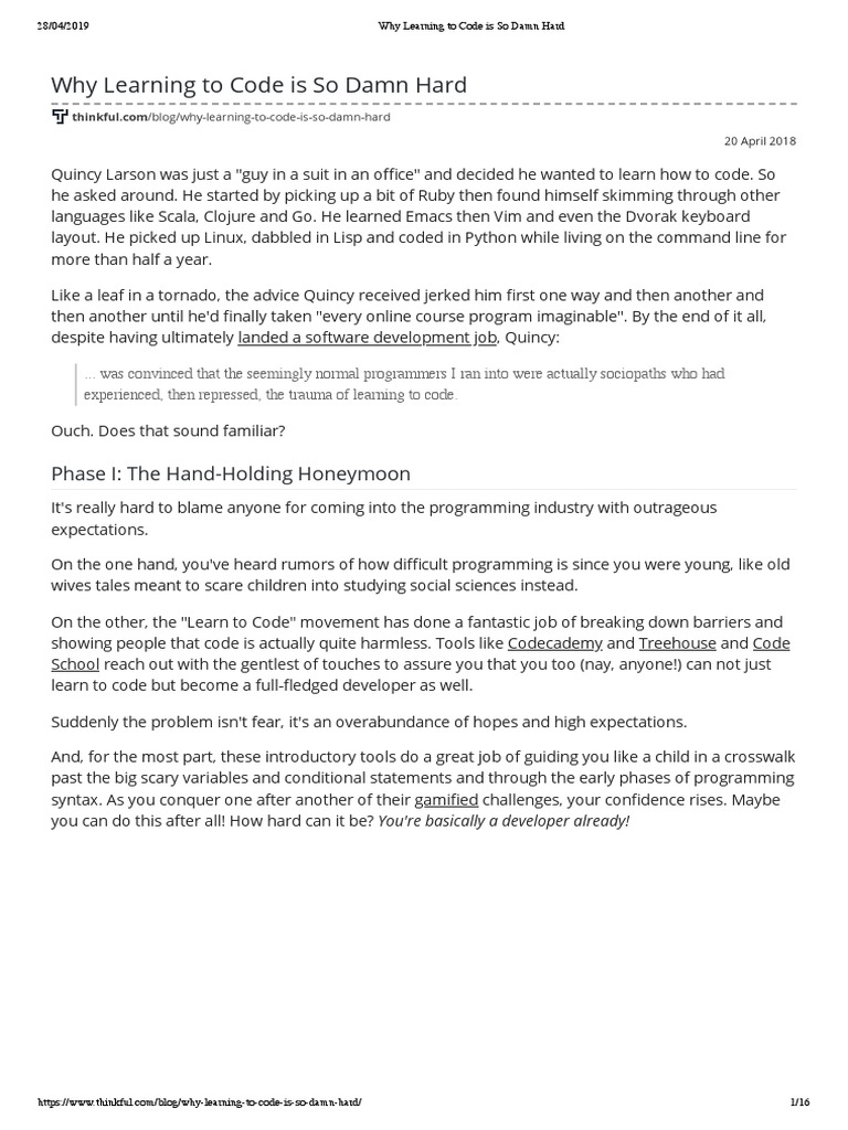 Why Learning Code Is Hard. | PDF | Computer Programming | Learning