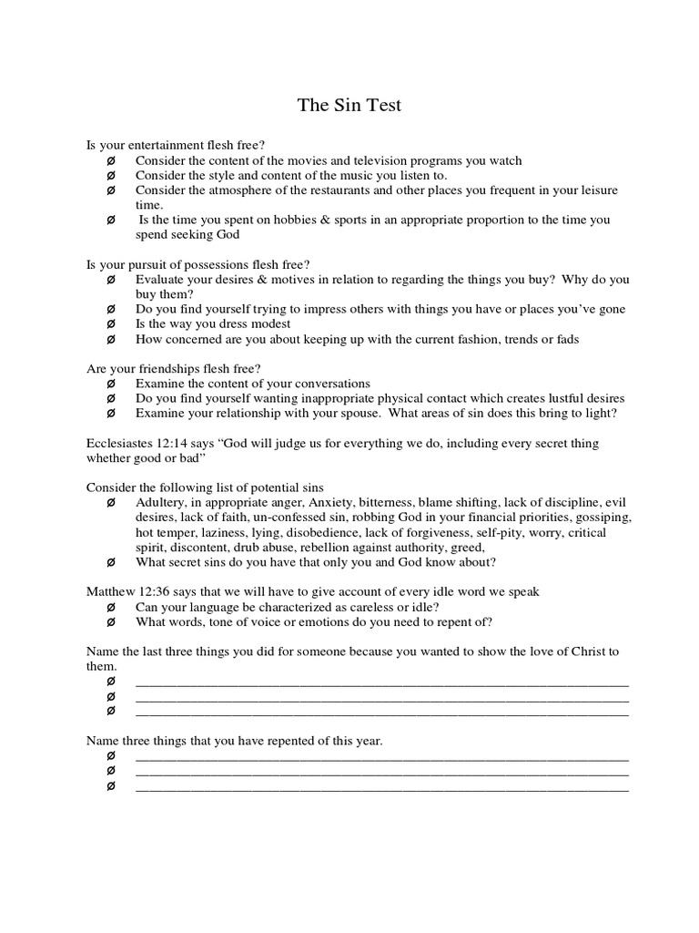 The Sin Test | PDF | Seven Deadly Sins | Christianity