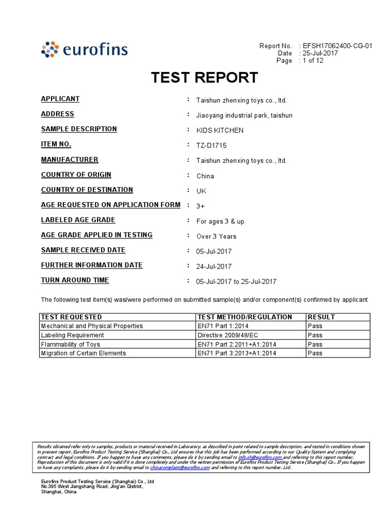 Test Report EN71 - TZ-D1715 | PDF | Chromium | Selenium