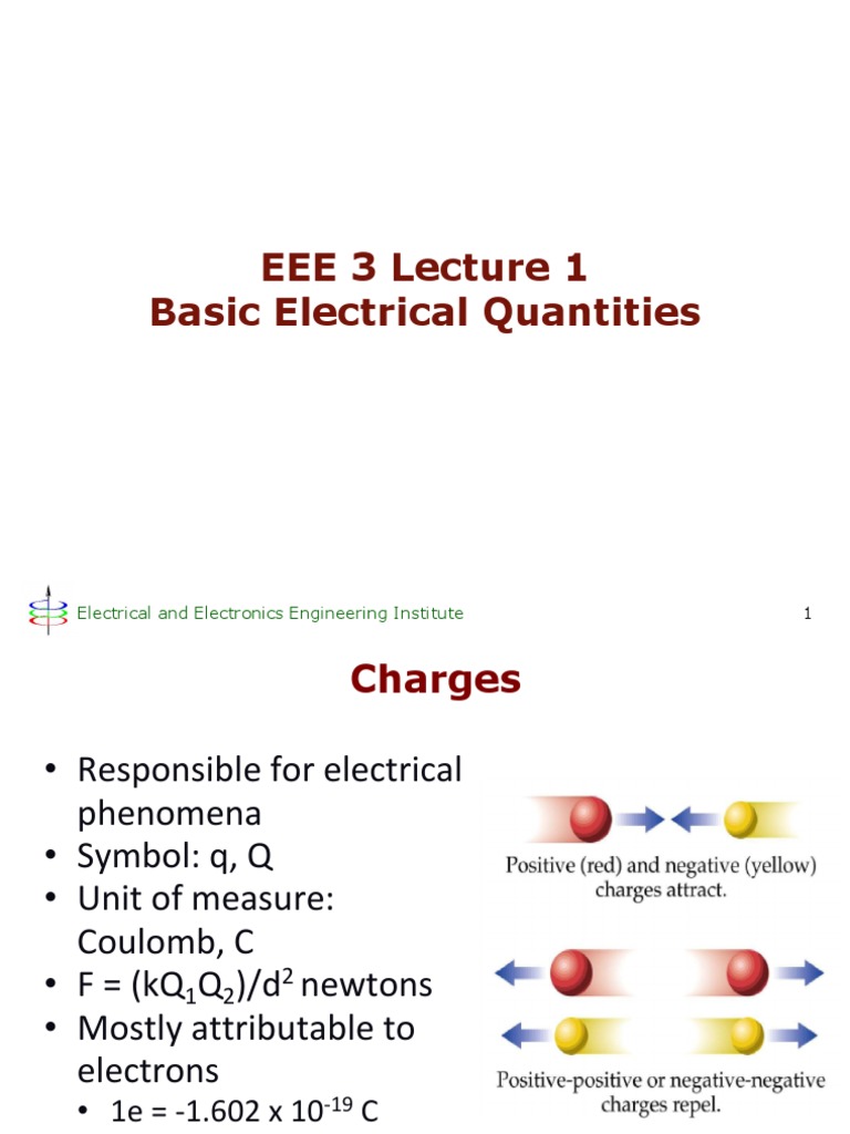 EEE 3 Lecture 1 - Basic Electrical Quantities PDF | PDF | Volt | Voltage