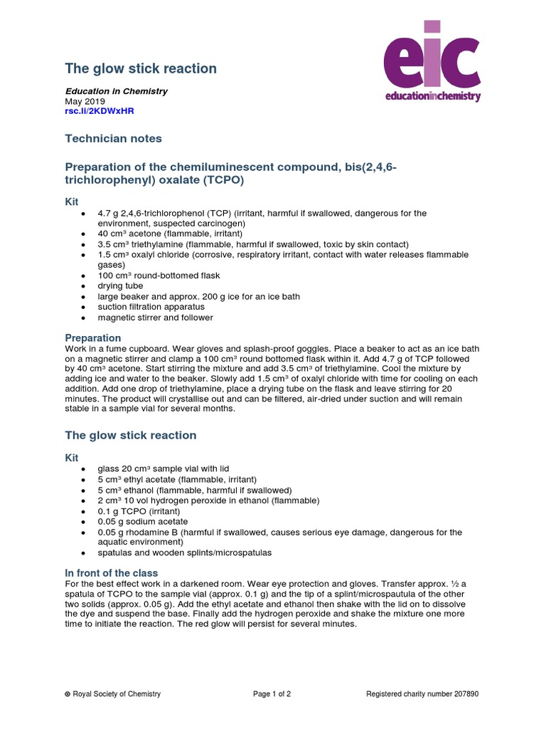 The Glow Stick Reaction | PDF | Ethanol | Physical Sciences