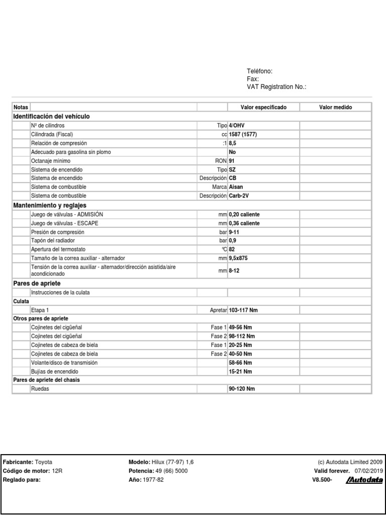 Toyota 12R 8V 1.6L | PDF | Vehículo de motor | Vehículos