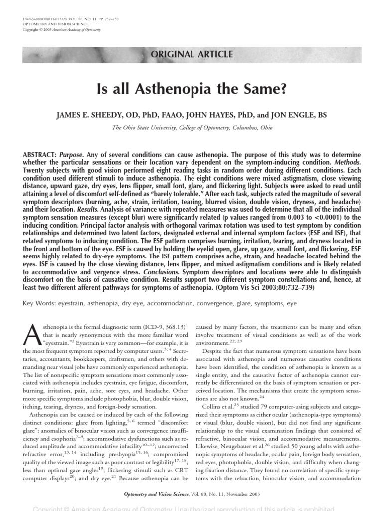 Is All The Asthenopia Same | PDF | Factor Analysis | Human Eye