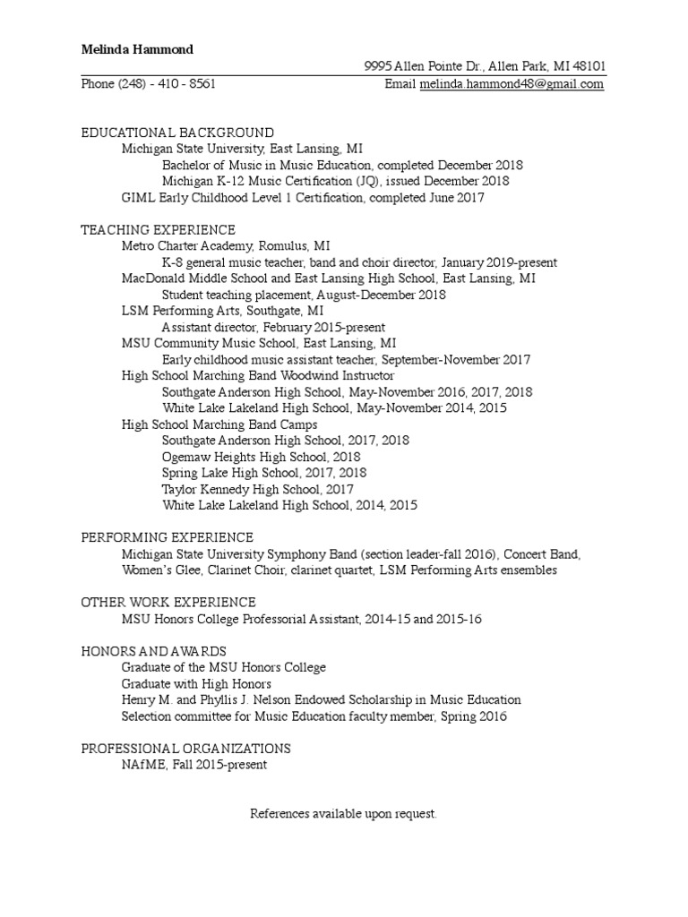 Melinda Hammond Resume 4 | PDF