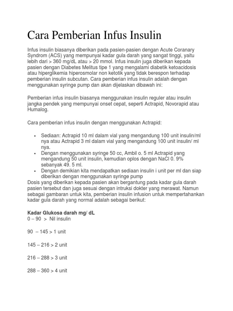 Cara Pemberian Infus Insulin | PDF